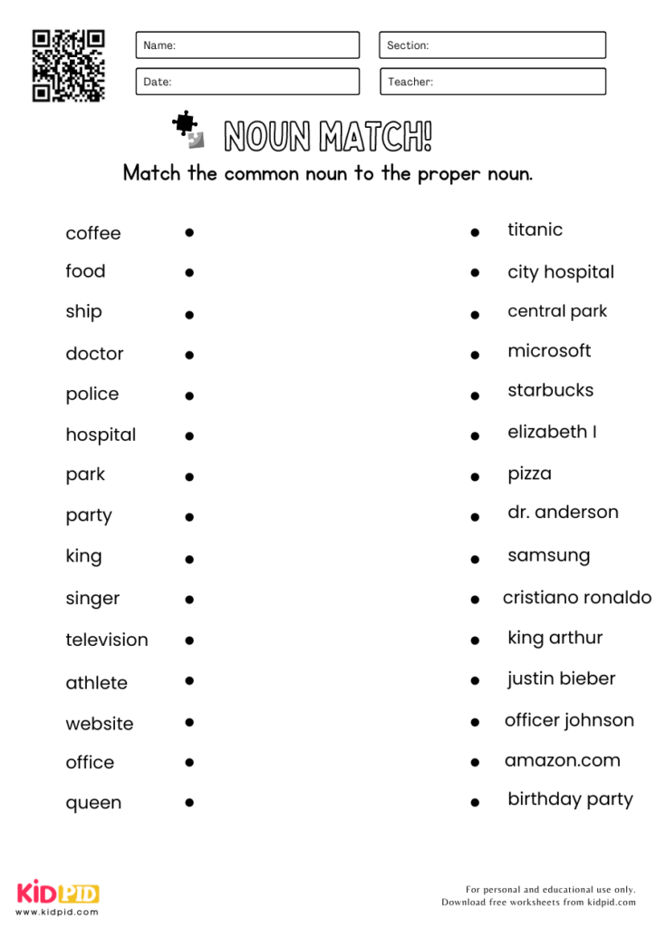 Common and Proper Noun Match - Kidpid