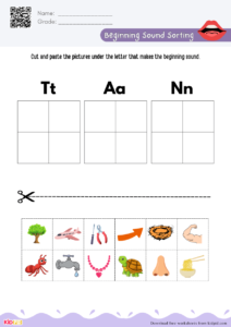 Cut and Paste Beginning Sounds Worksheet - Kidpid