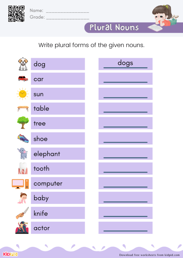 Write Plural Forms - Noun English Worksheet - Kidpid