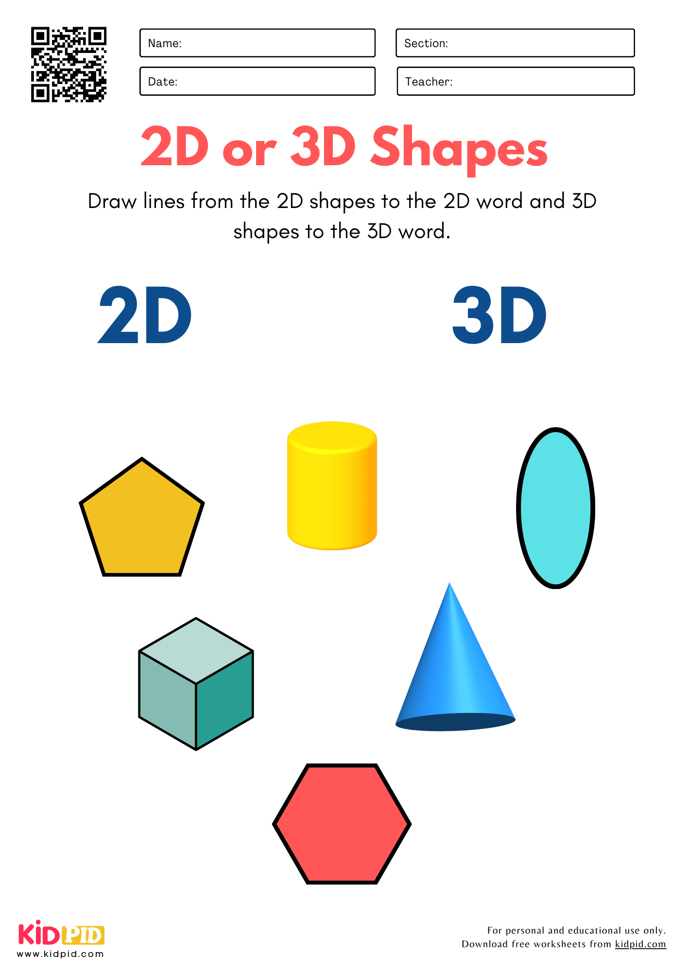 Identify 2D And 3D Shape Worksheet For Kindergarten Kidpid