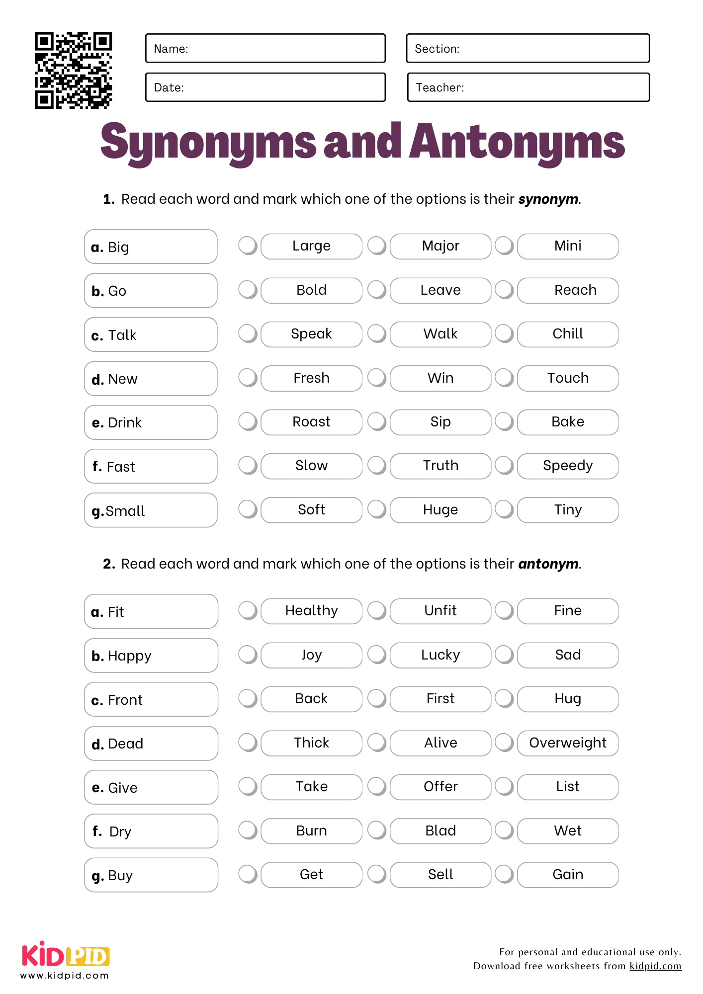 Synonyms Antonyms Worksheets For Kindergarten To Grade 5 Kidpid Synonyms Antonyms Worksheets For Kindergarten To Grade 5 Kidpid