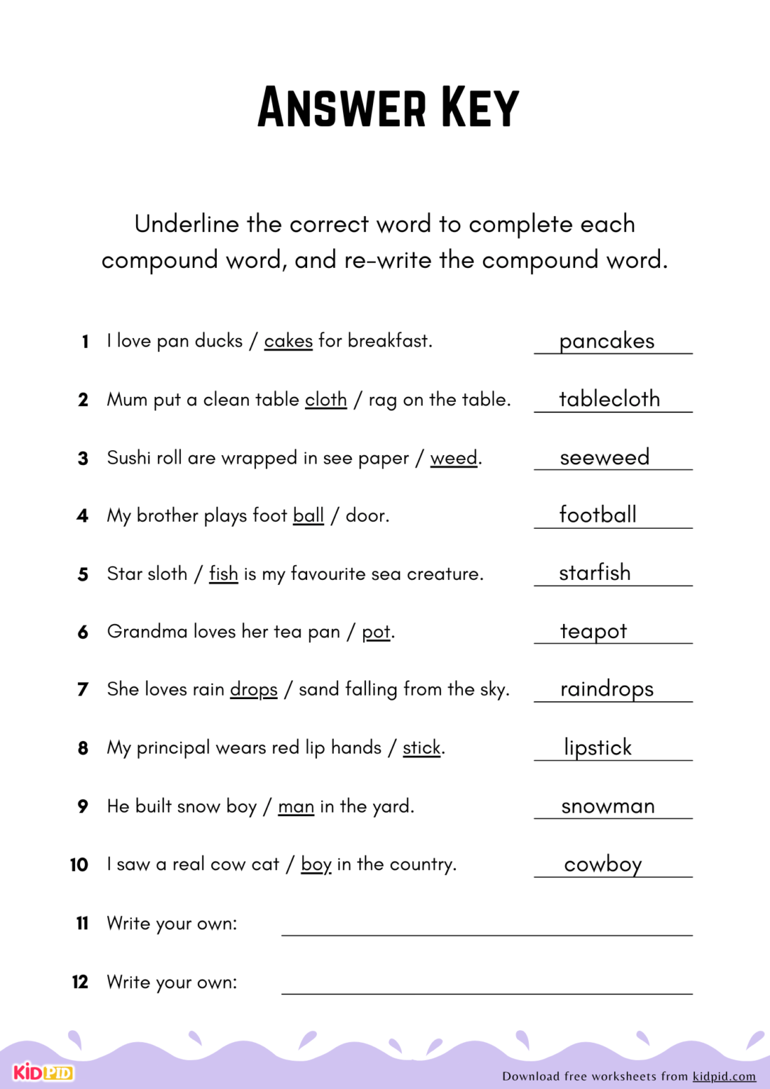 Underline & Write Compound Word Worksheets For Grade 4 - Kidpid