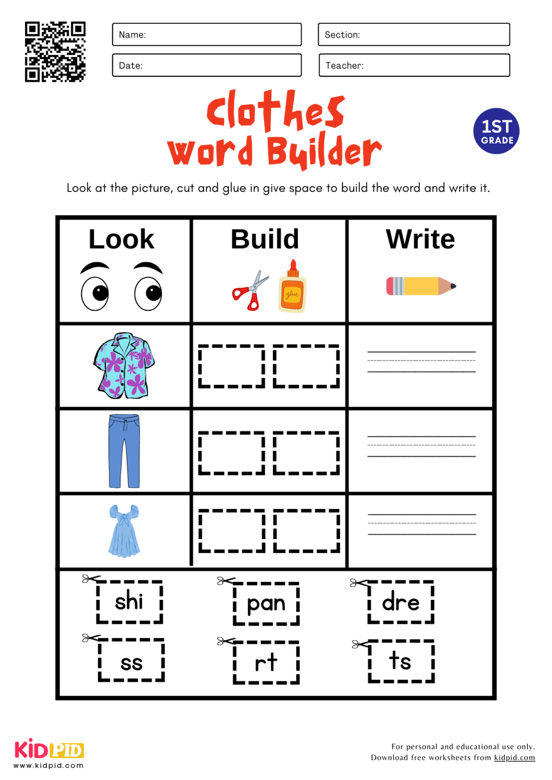 Clothes Word Builder Worksheet For Grade 2 - Kidpid