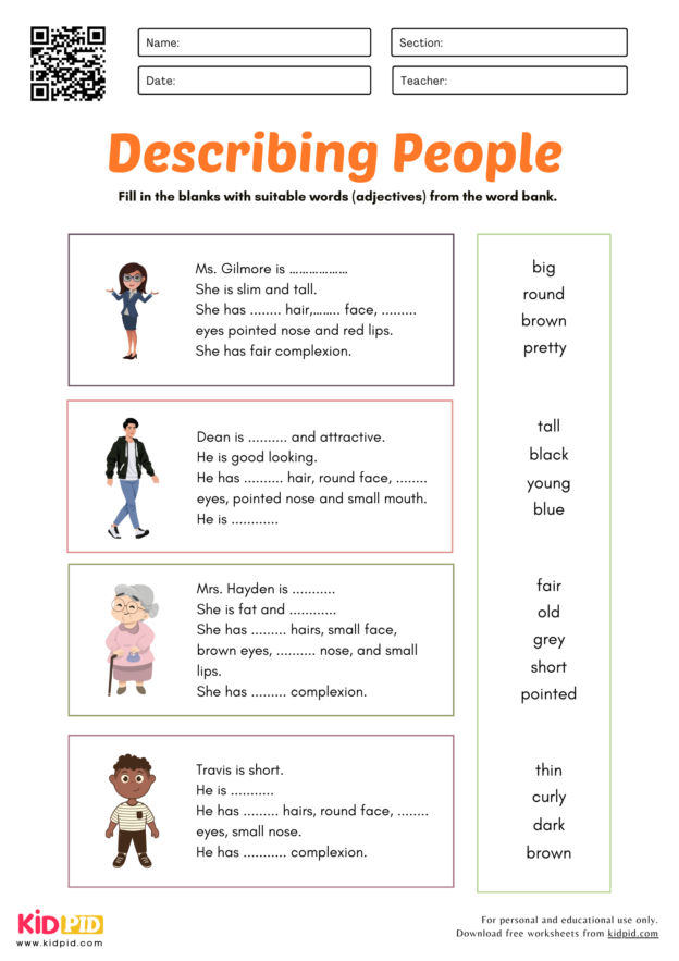 Describing People - Adjectives Worksheet for Grade 2 - Kidpid Describing People - Adjectives Worksheet for Grade 2 - Kidpid