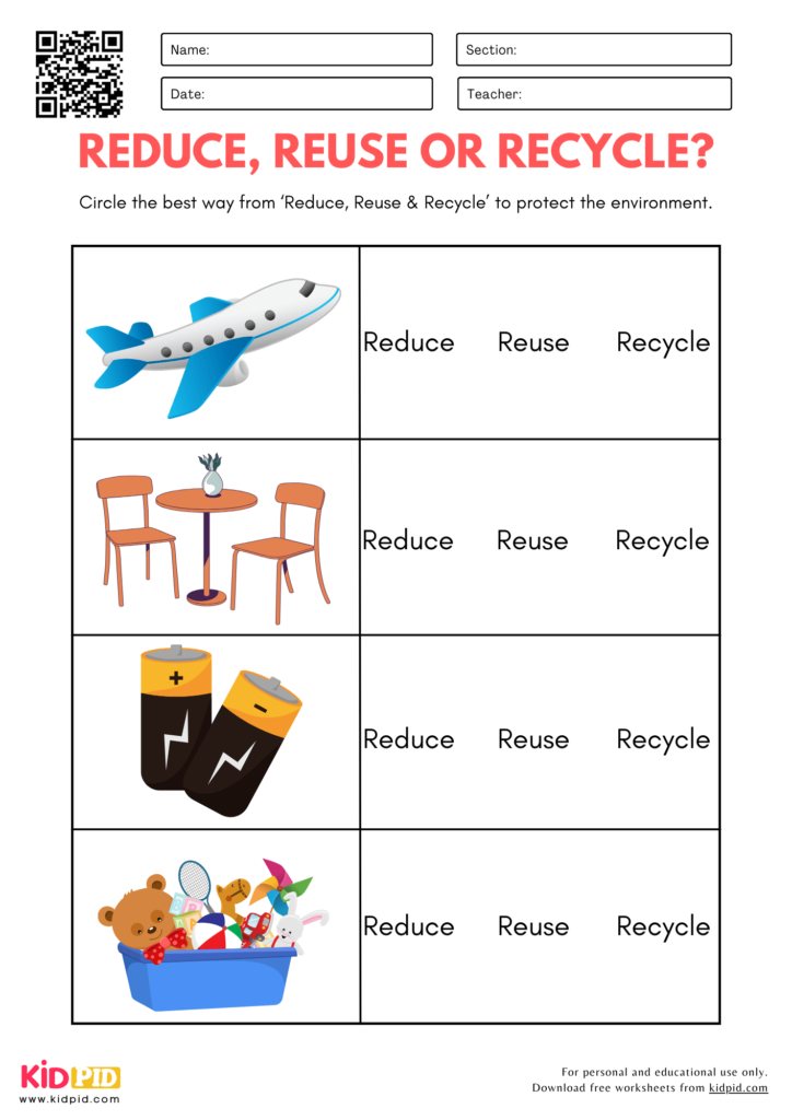 Reduce, Reuse and Recycle Identification Worksheet for Kindergarten ... Reduce, Reuse and Recycle Identification Worksheet for Kindergarten ...