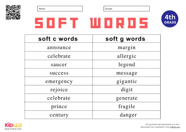 Soft Words Spelling List Worksheet For Grade 4 - Kidpid