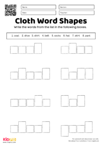 Cloth Word Shapes Worksheet For Grade 1 - Kidpid