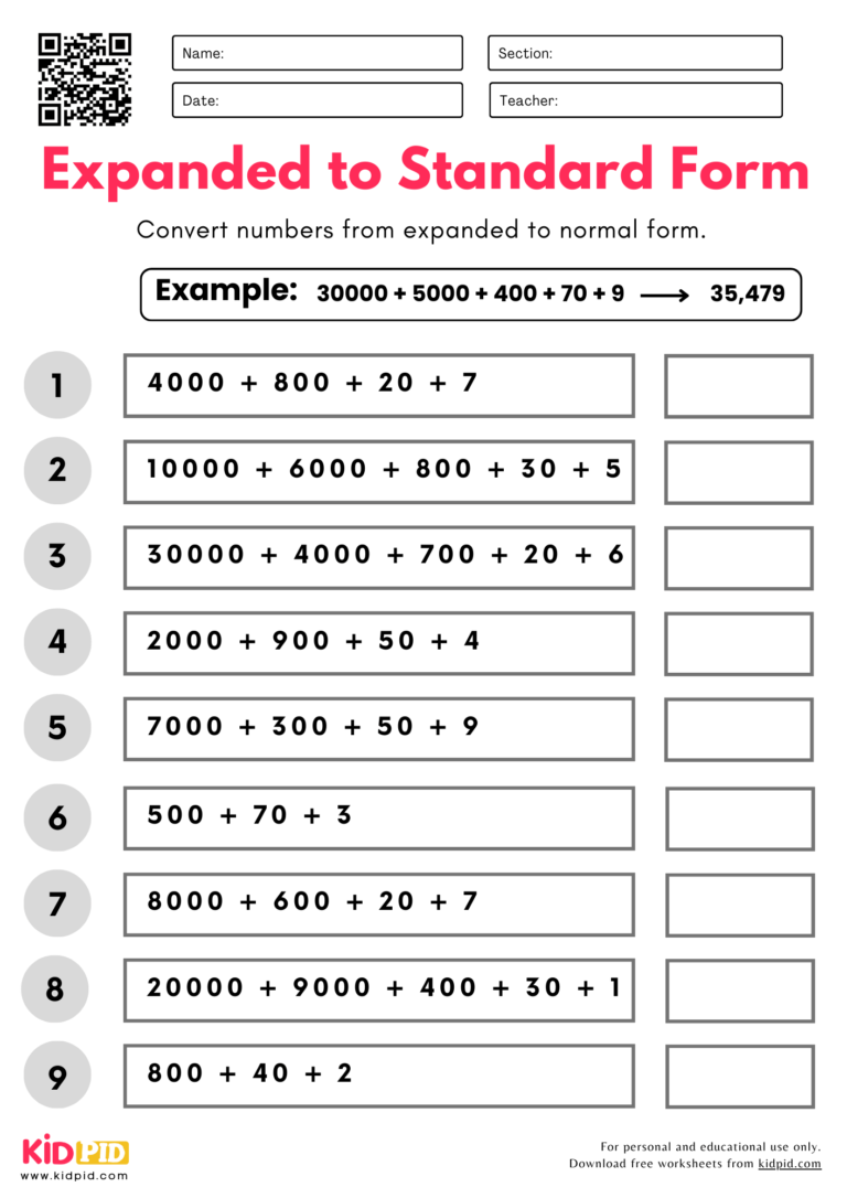 Expanded to Standard Form Worksheet Grade 4 - Kidpid