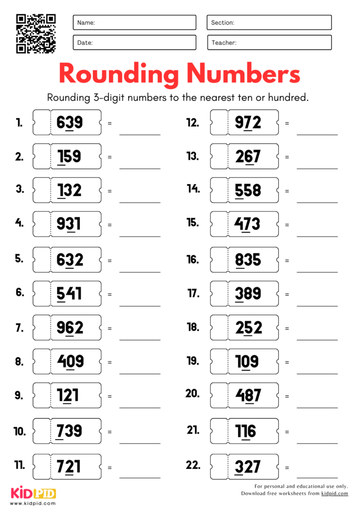 Rounding 3-Digit Numbers Worksheets For Grade 2 - Kidpid