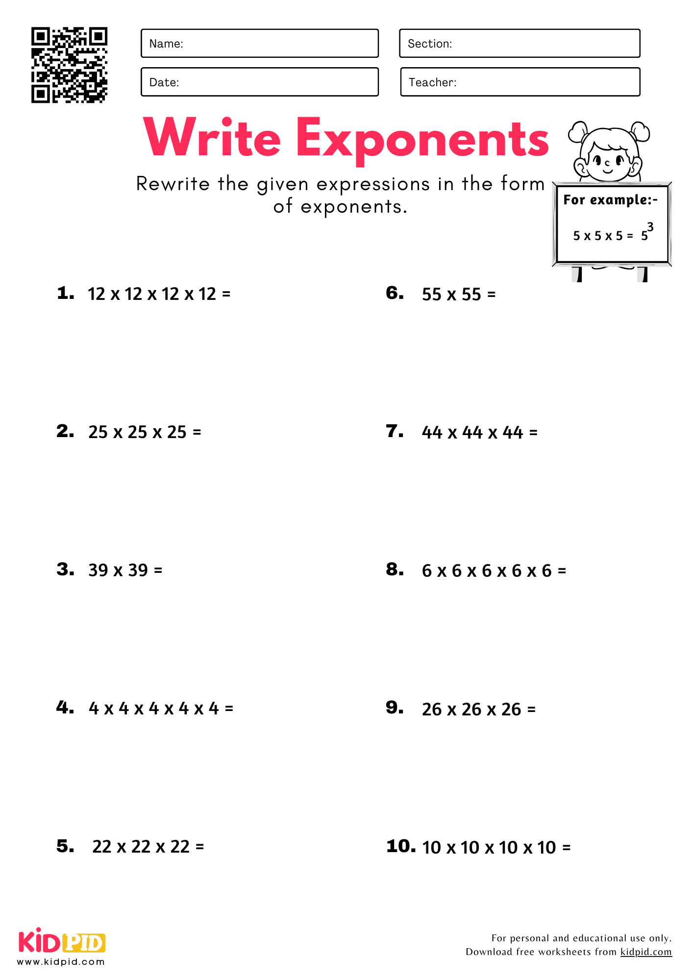 Writing Exponents Worksheet For Grade 5 Kidpid