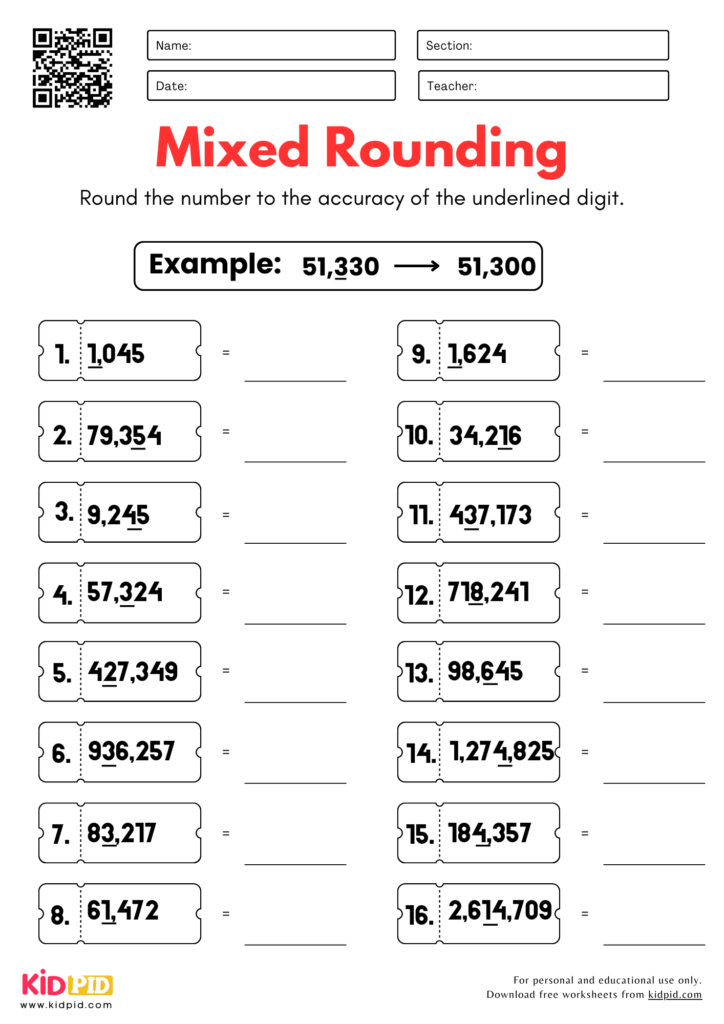 Rounding Numbers upto 10 Million Worksheet For Grade 5 - Kidpid