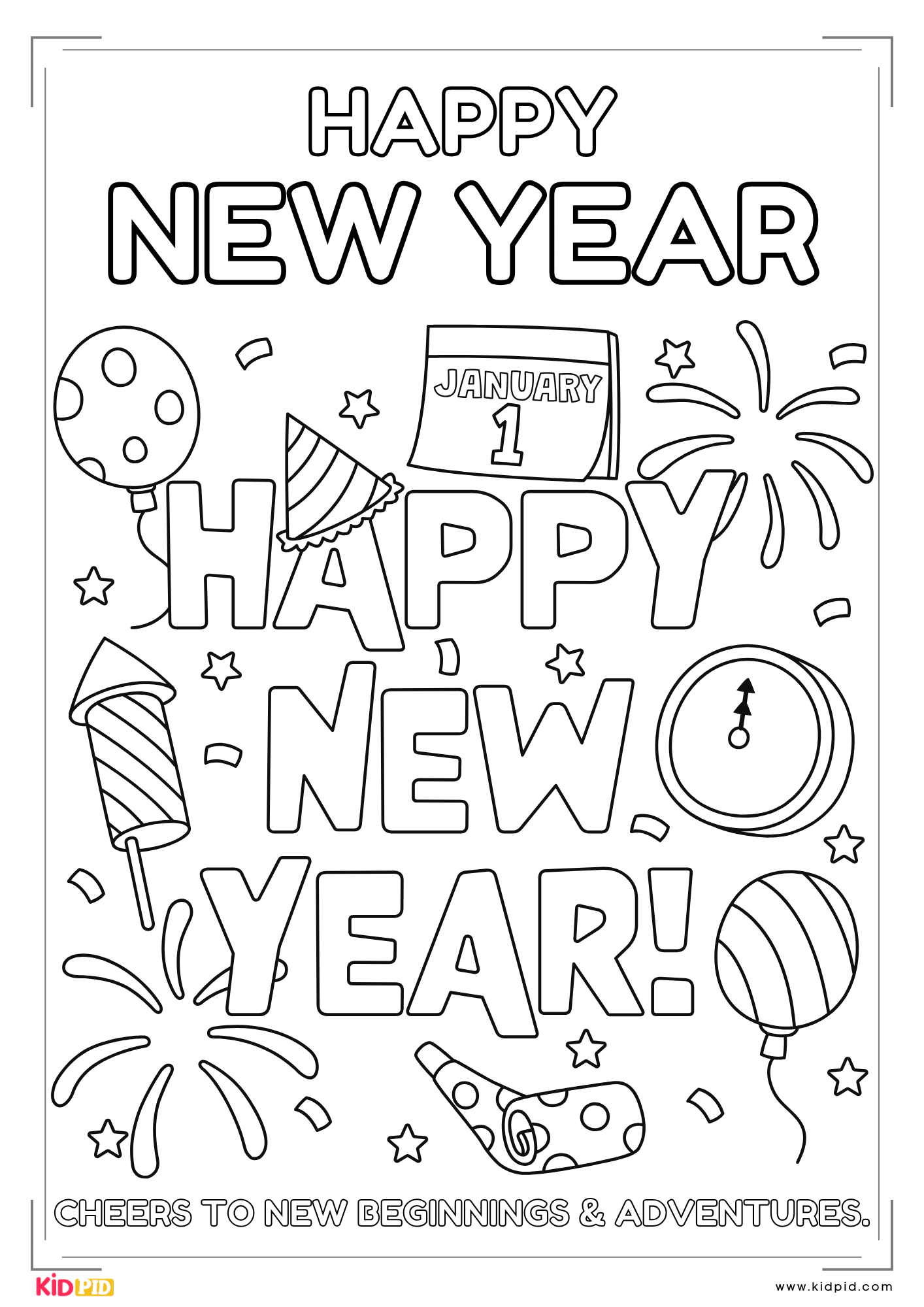 Happy New Year Coloring Worksheet Kidpid