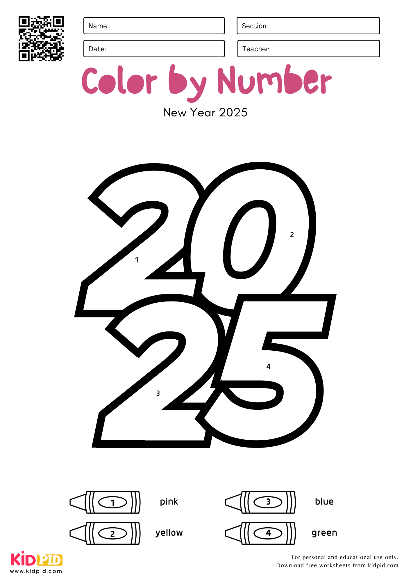 New Year Color By Number Worksheet Kidpid