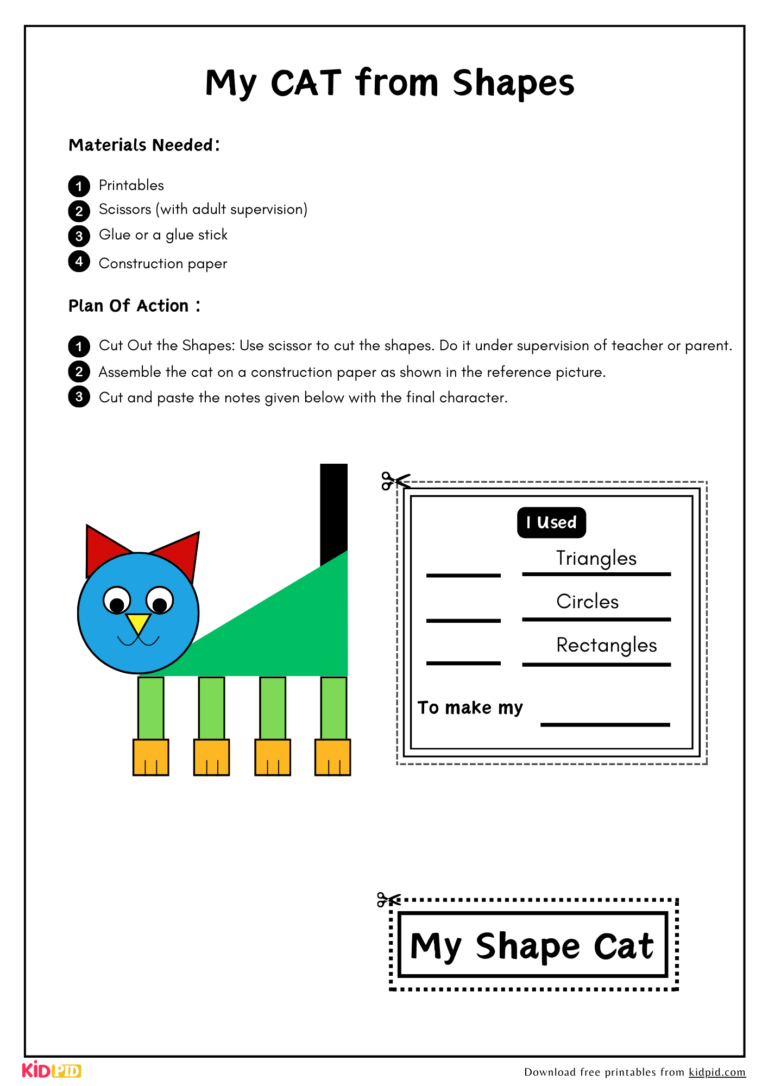Printable Cat Shape Puzzles for Kids: Cut, Color, and Solve - Kidpid