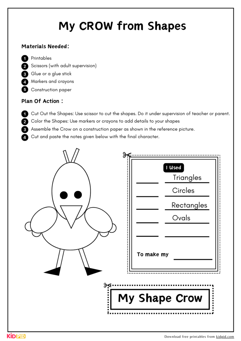 Shape Crow Cut Out Printable for Kids: Coloring & Puzzle Activity - Kidpid