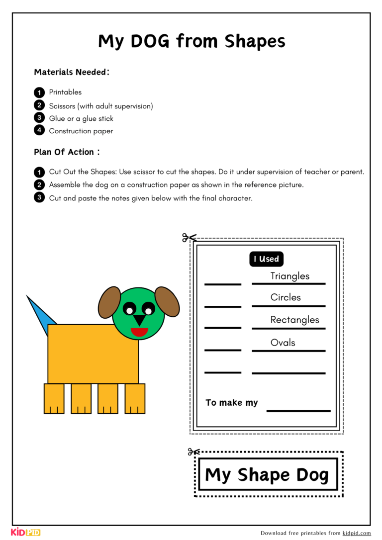 Shape Dog Cut-Out Puzzles: Printable Coloring Activity for Kids - Kidpid
