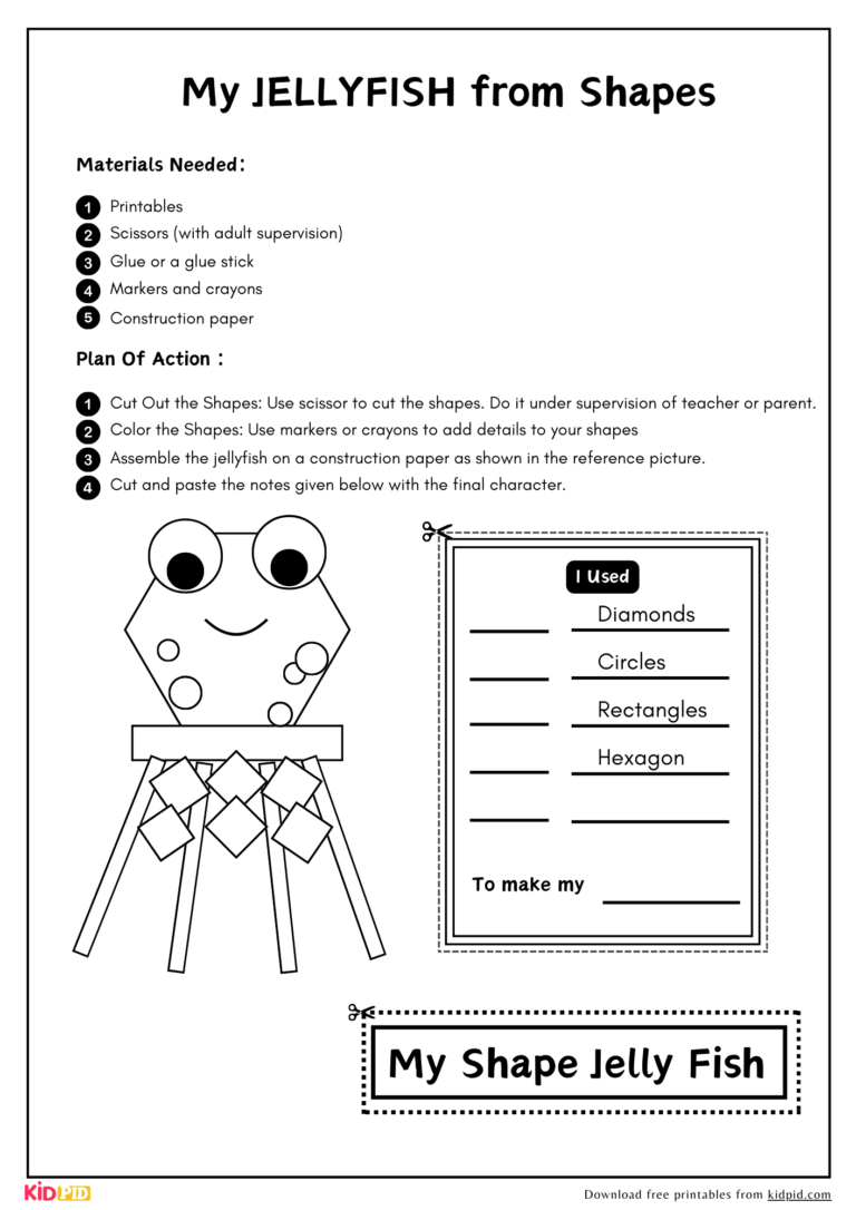 Fun Jelly Fish Shape Cut-Out Printables: Kids’ Coloring & Puzzle ...