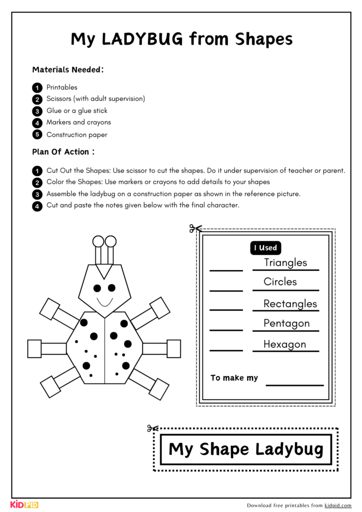 Shape Ladybug Cut-Out Activity Sheets: Printable Coloring & Puzzles for ...