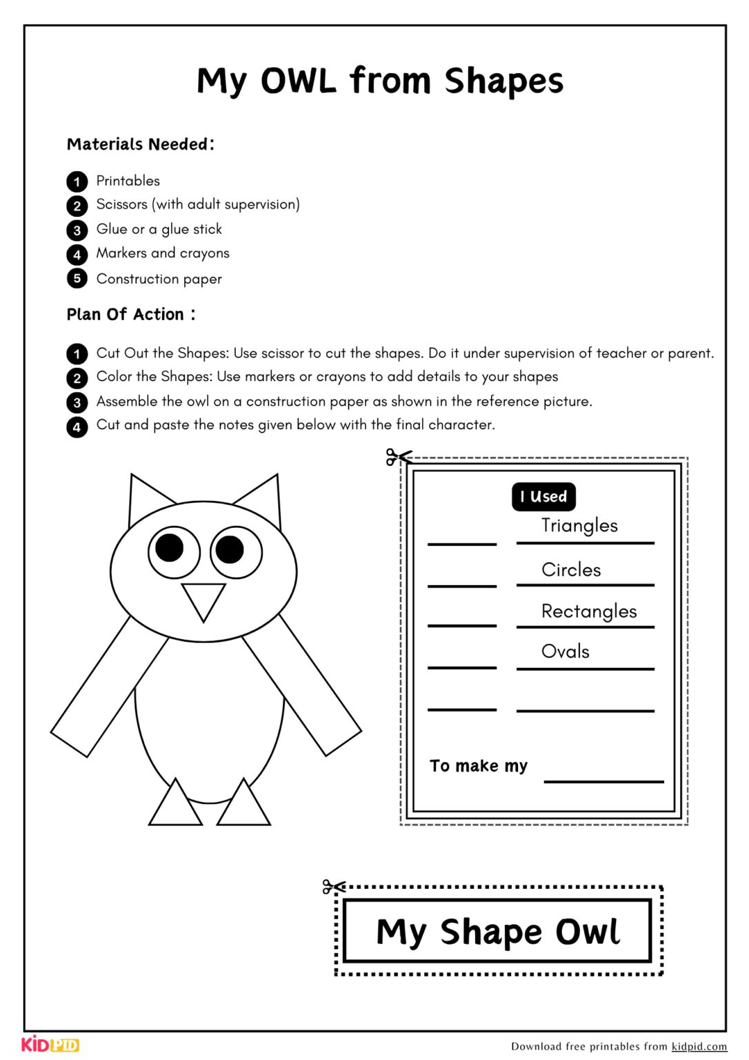 Shape Owl Cut Out Printable Puzzle Activity - Kidpid