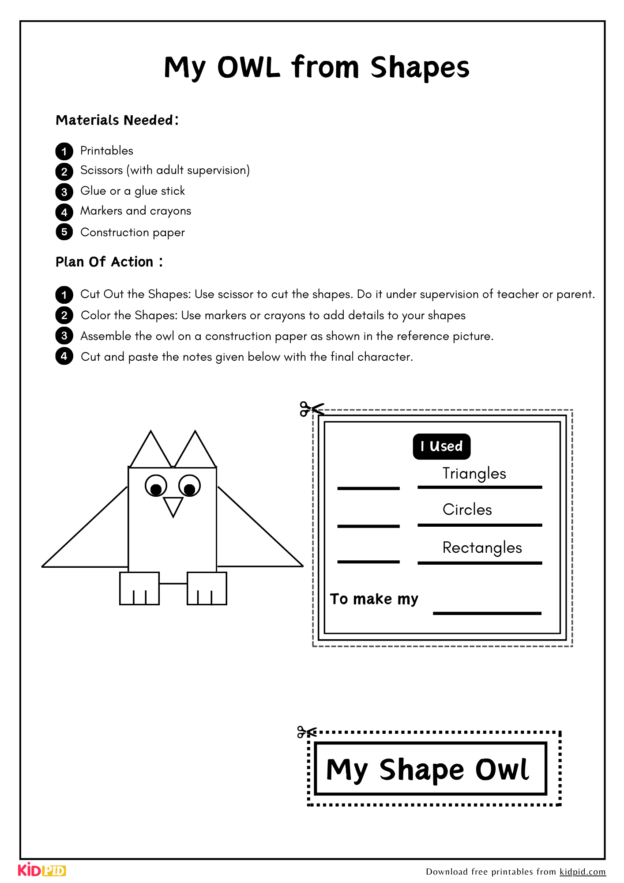 Shape Owl Cutout Activity: Printable Coloring Sheets - Kidpid