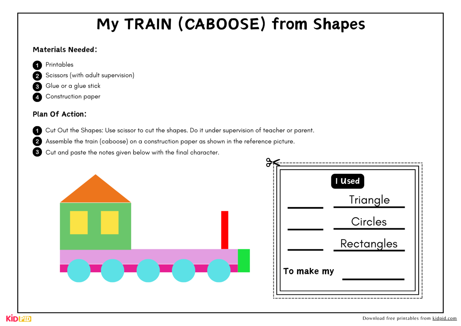 Printable Train (Caboose) Shape Cut-Outs: Coloring and Puzzle Fun for ...