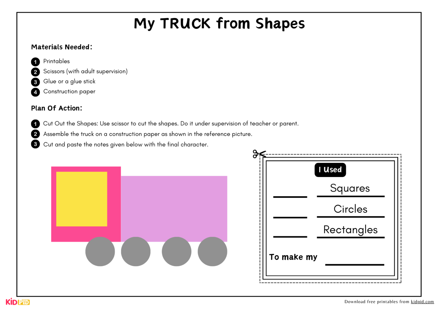 Truck Shape Cut-Out Puzzle Printables - Kidpid