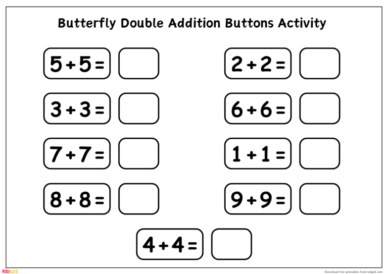 Butterfly Double Addition Buttons Printable Activity - Kidpid