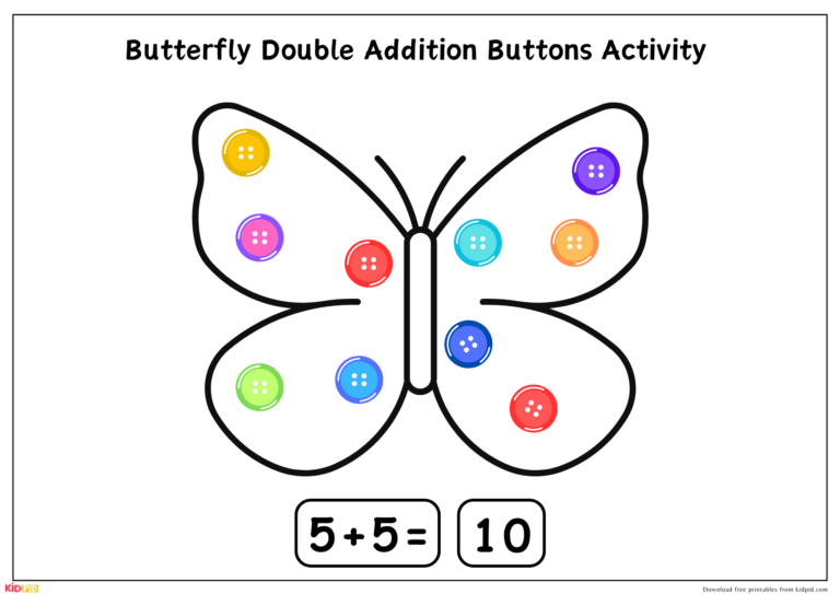 Butterfly Double Addition Buttons Printable Activity - Kidpid