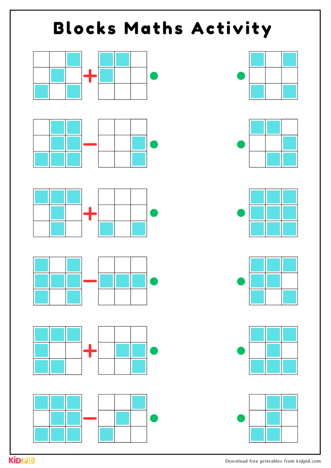 Blocks Math Logical Worksheet Activity - Kidpid