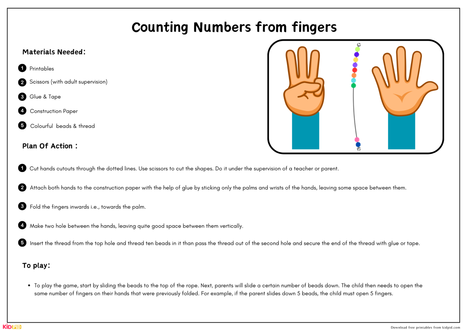 Counting Hands Number Learning Activity for Preschool - Kidpid