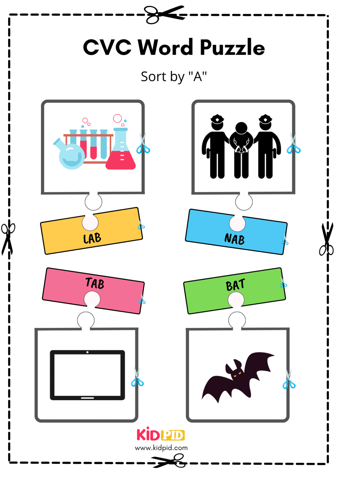 CVC Word Puzzle Vowel "A" - Kidpid