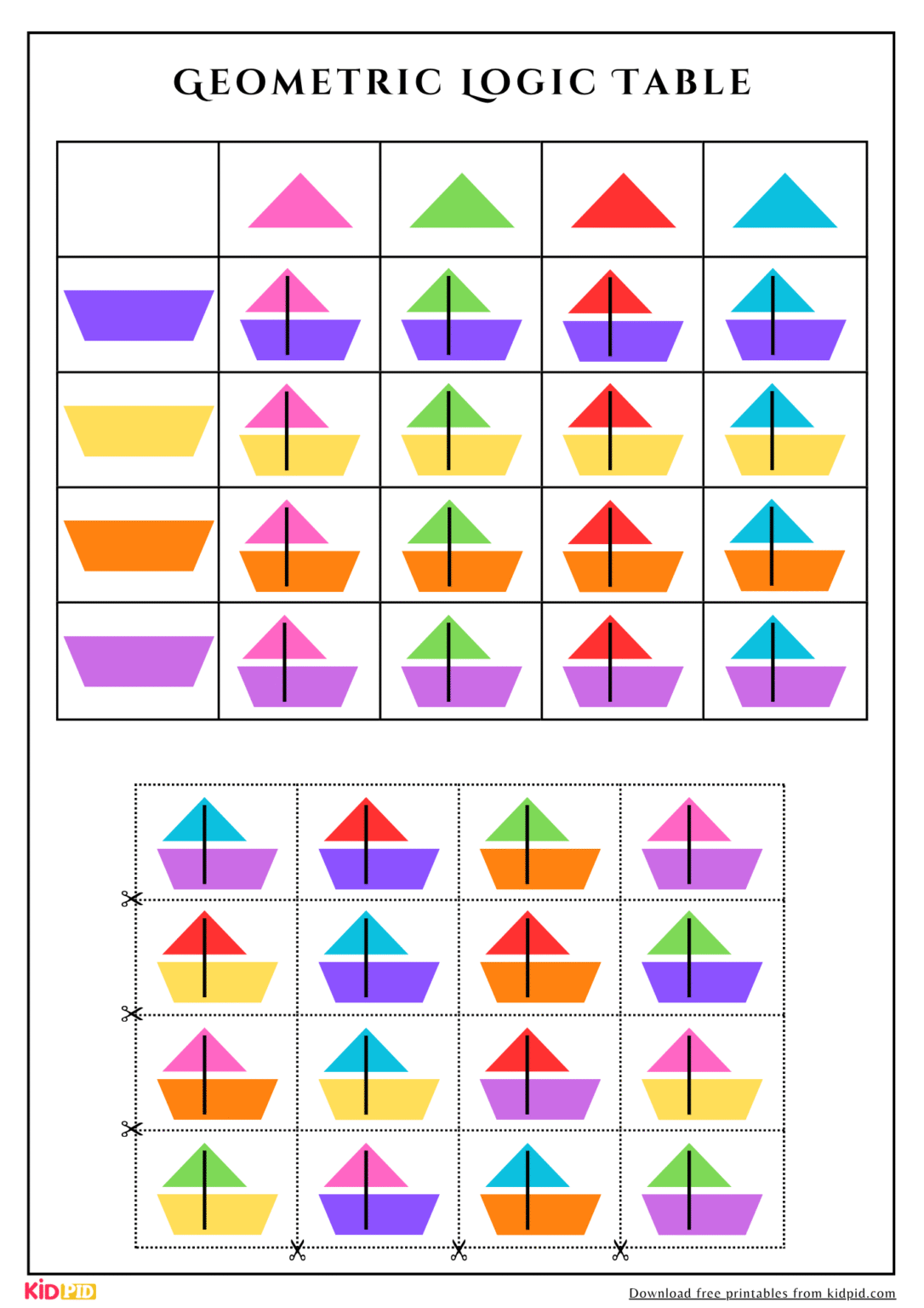 Geometric Logic Table Education Game Worksheet For Children - Kidpid