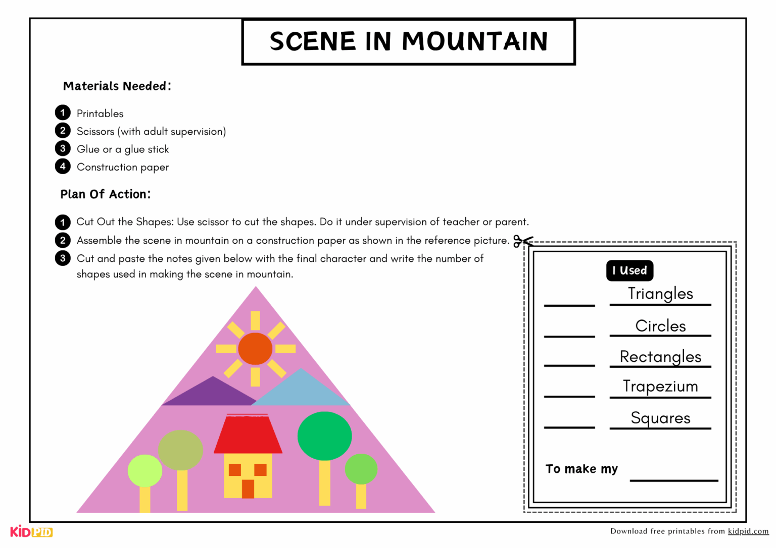 2D Geometric Shapes Mountain Scenery Cutout Printable - Kidpid