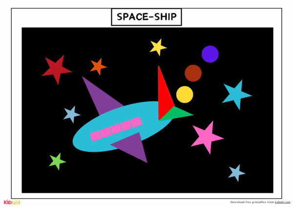 Spaceship Cutout Printable with Geometric Shapes - Kidpid