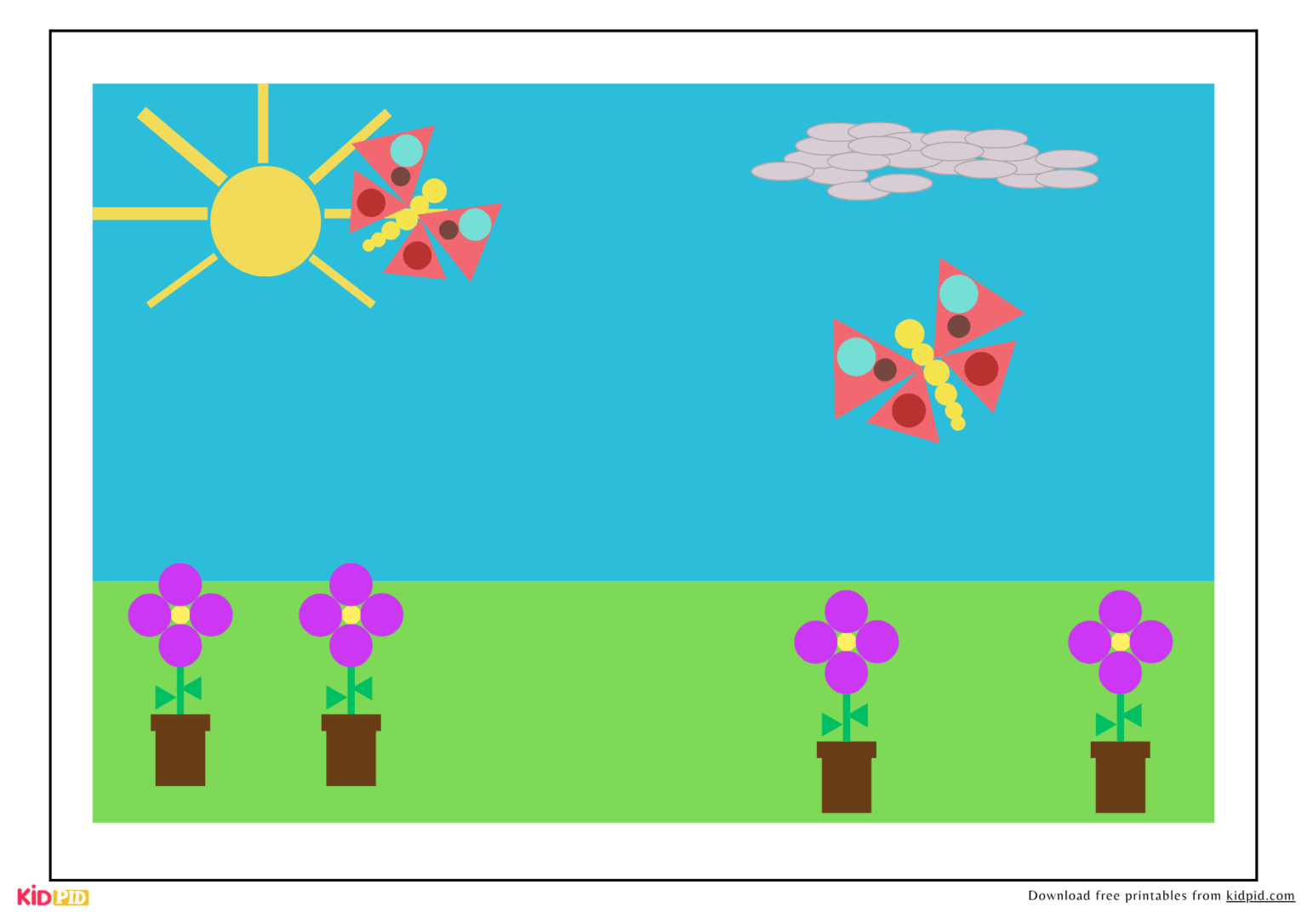 Spring Garden Scene Cutout Worksheet Activity For Kids - Kidpid