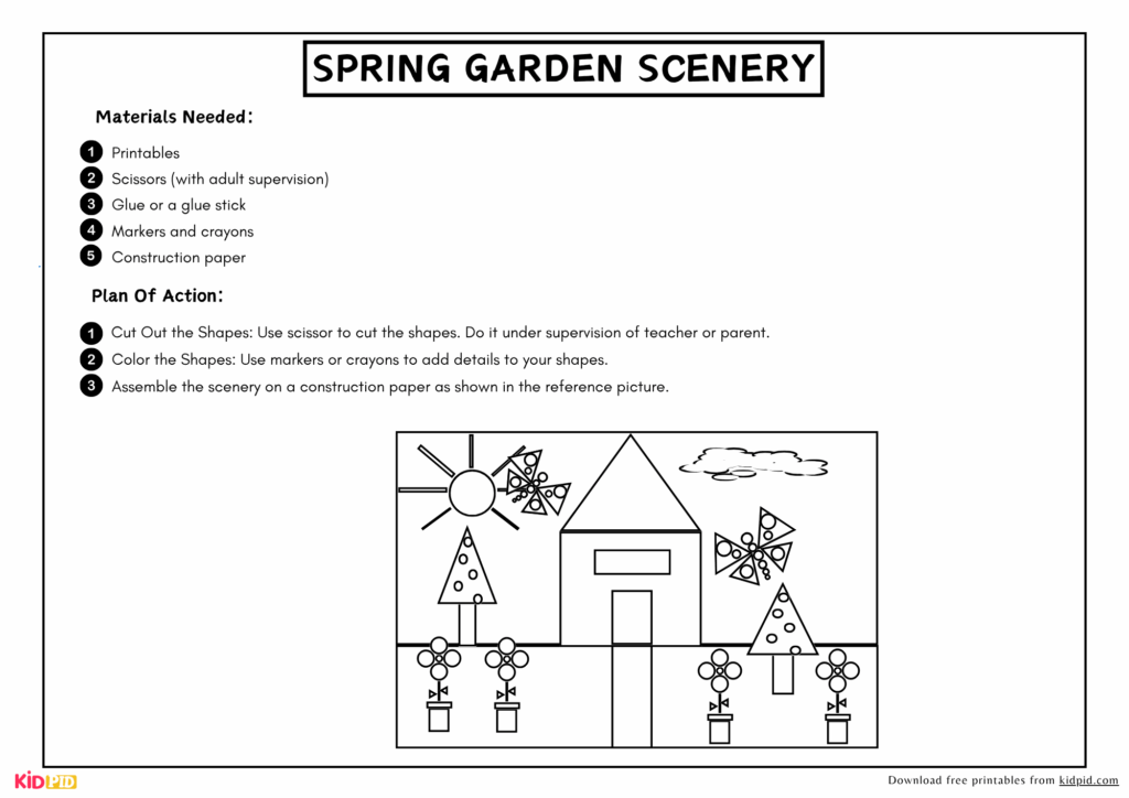 Spring Garden Scene Cutout Worksheet Activity For Kids - Kidpid