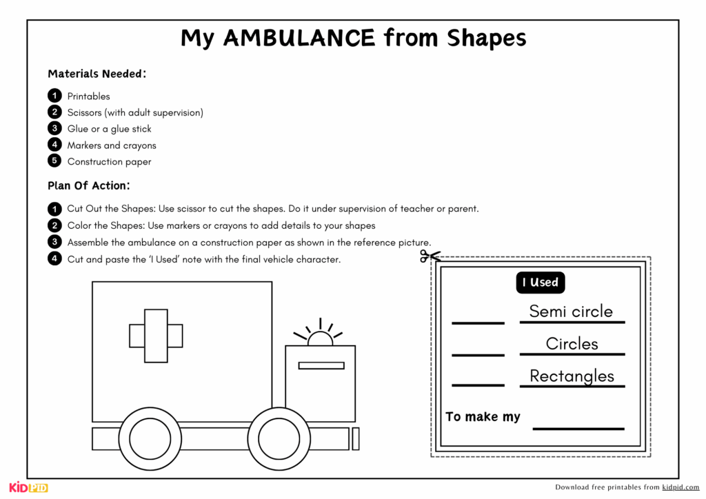 Ambulance Cut-Out Shape Puzzle Printables - Kidpid