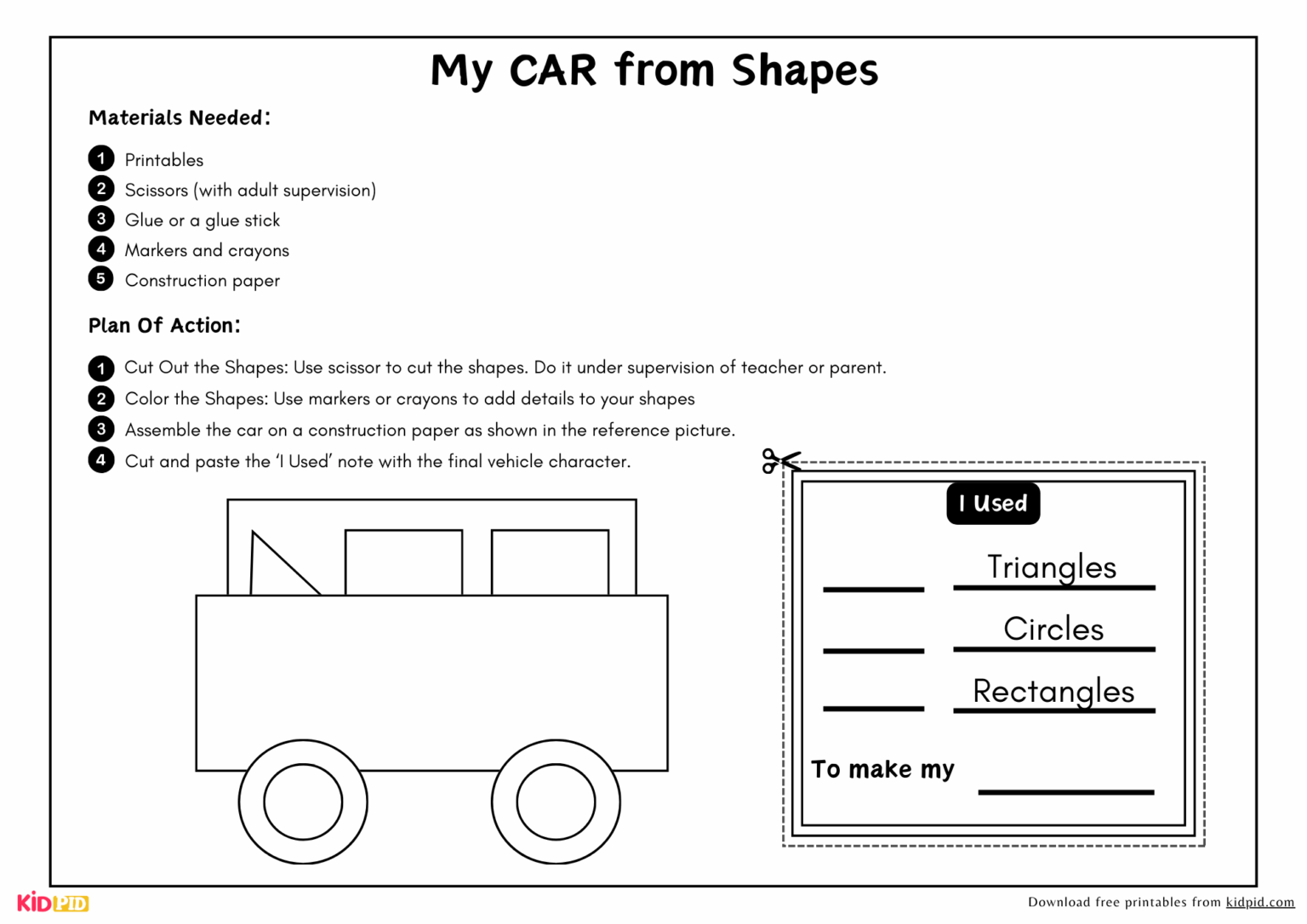 Car Shape Cut-Out Puzzle and Coloring Printables - Kidpid